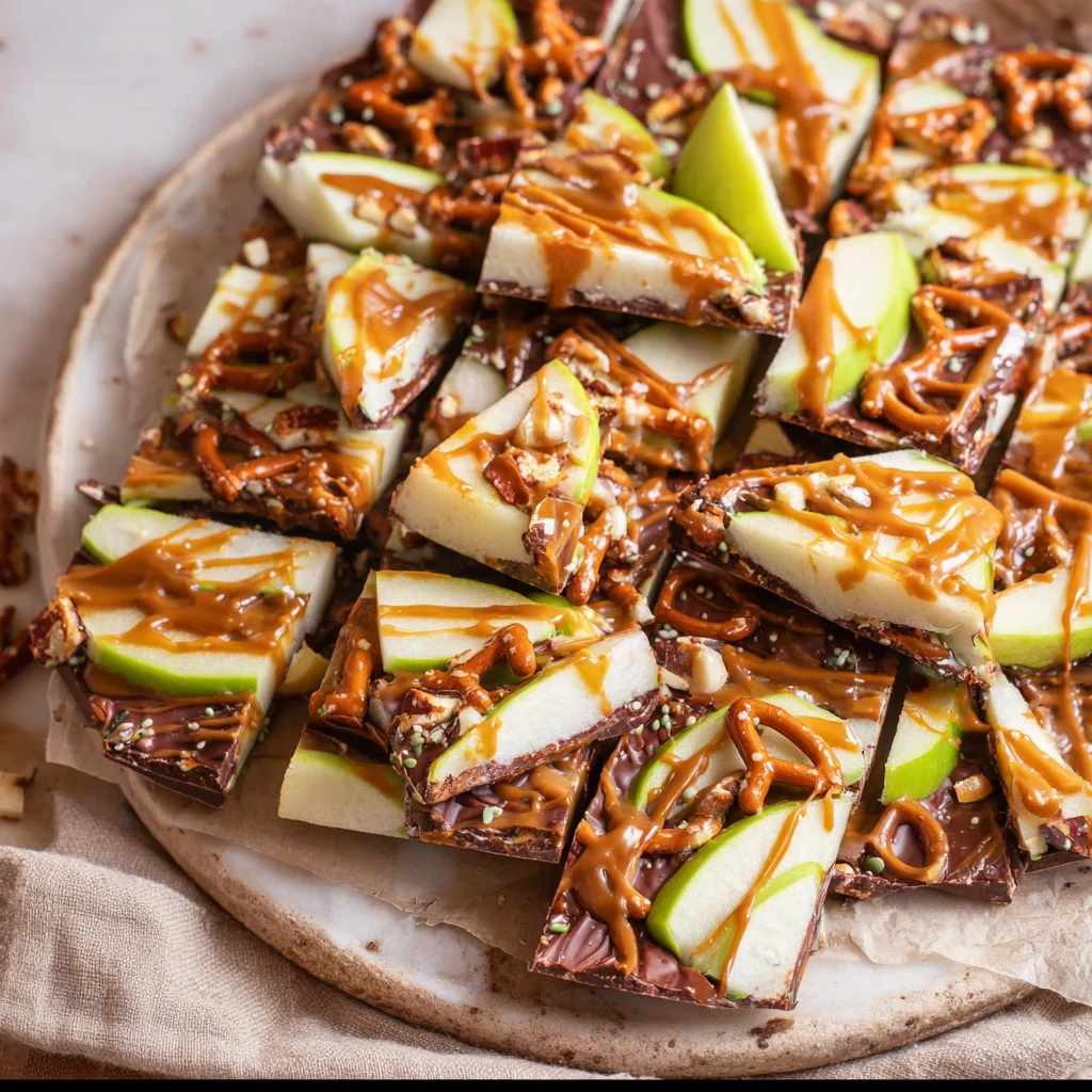Easy Caramel Apple Bark with Pretzels - No-Bake Fall Dessert